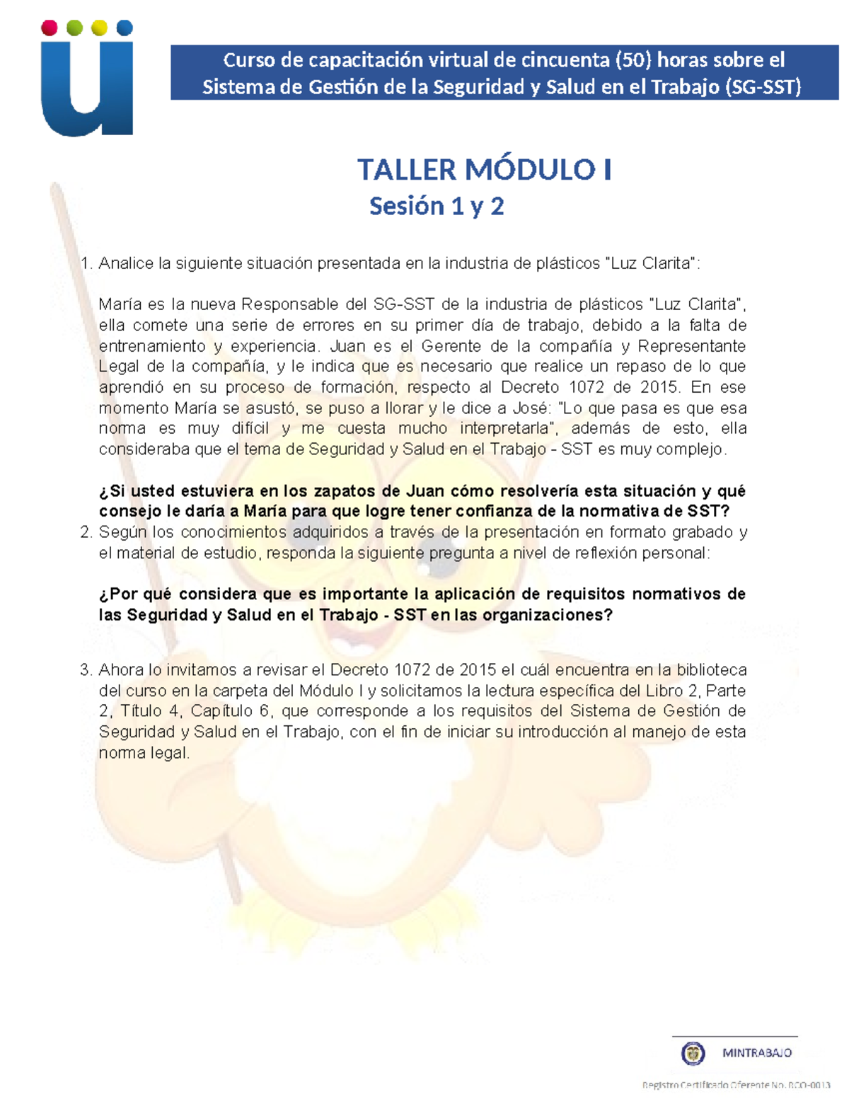 Taller 1- Módulo I Sesión 1 y 2 - Curso de capacitación virtual de ...