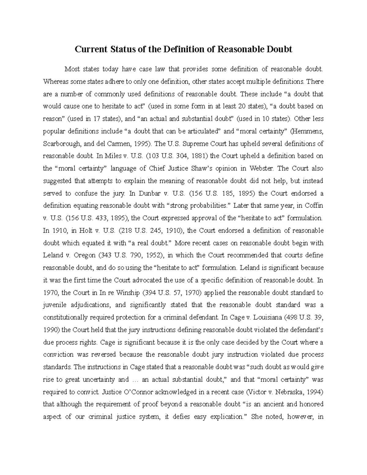 Current Status of the Definition of Reasonable Doubt - Whereas some ...