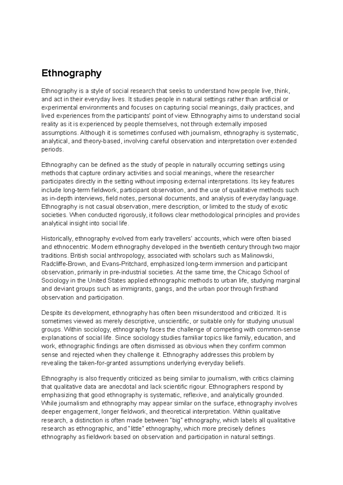 Ethnography: Key Insights for Sociological Research (Ethno Short Notes ...