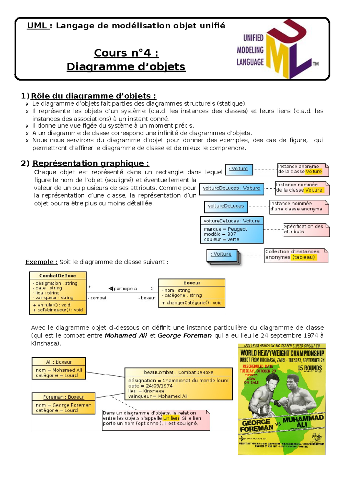Cours UML : Diagramme d'Objets - Cours N°4 sur la Modélisation - Studocu