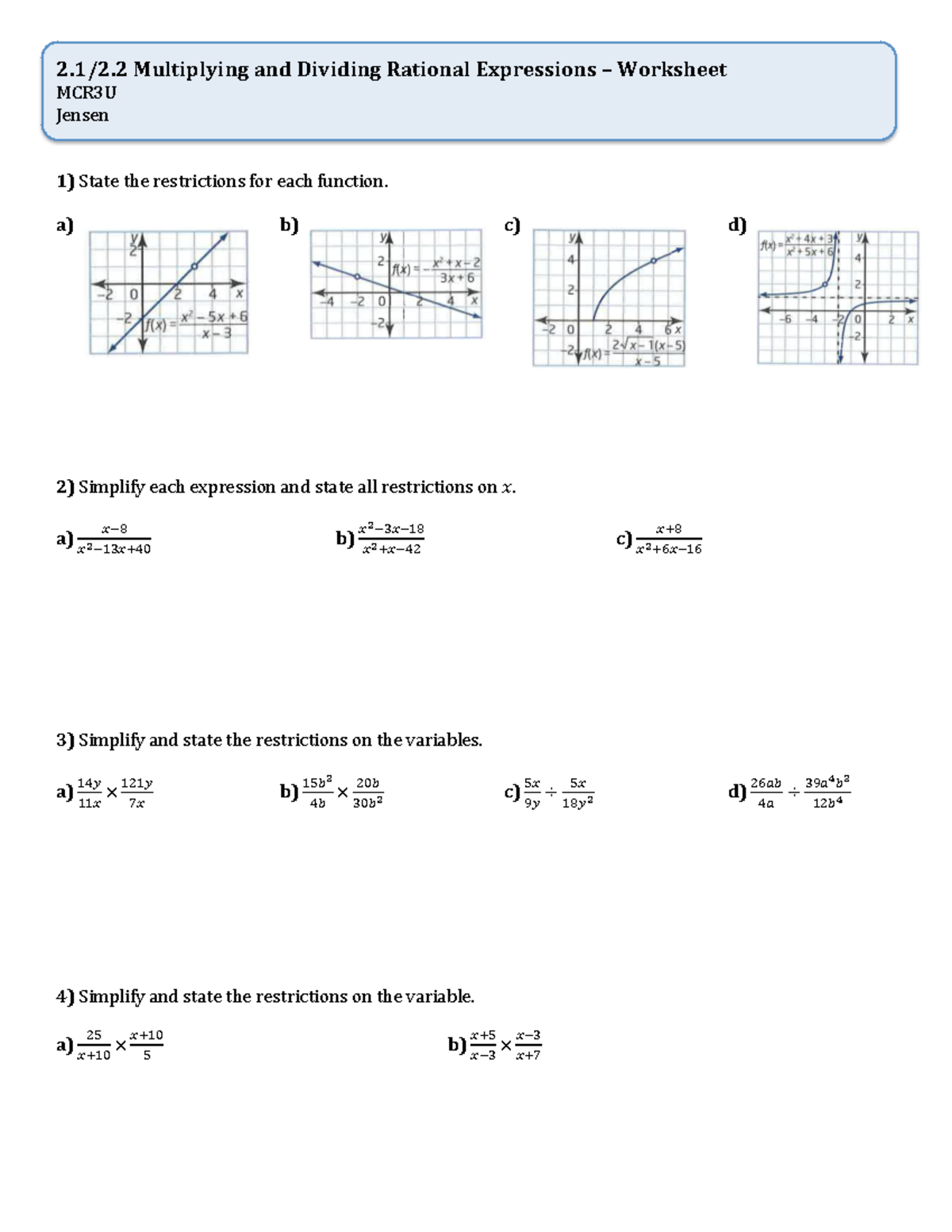 2.5-2.6 Multiplying and Dividing Rational Expressions - 2.1/2 ...