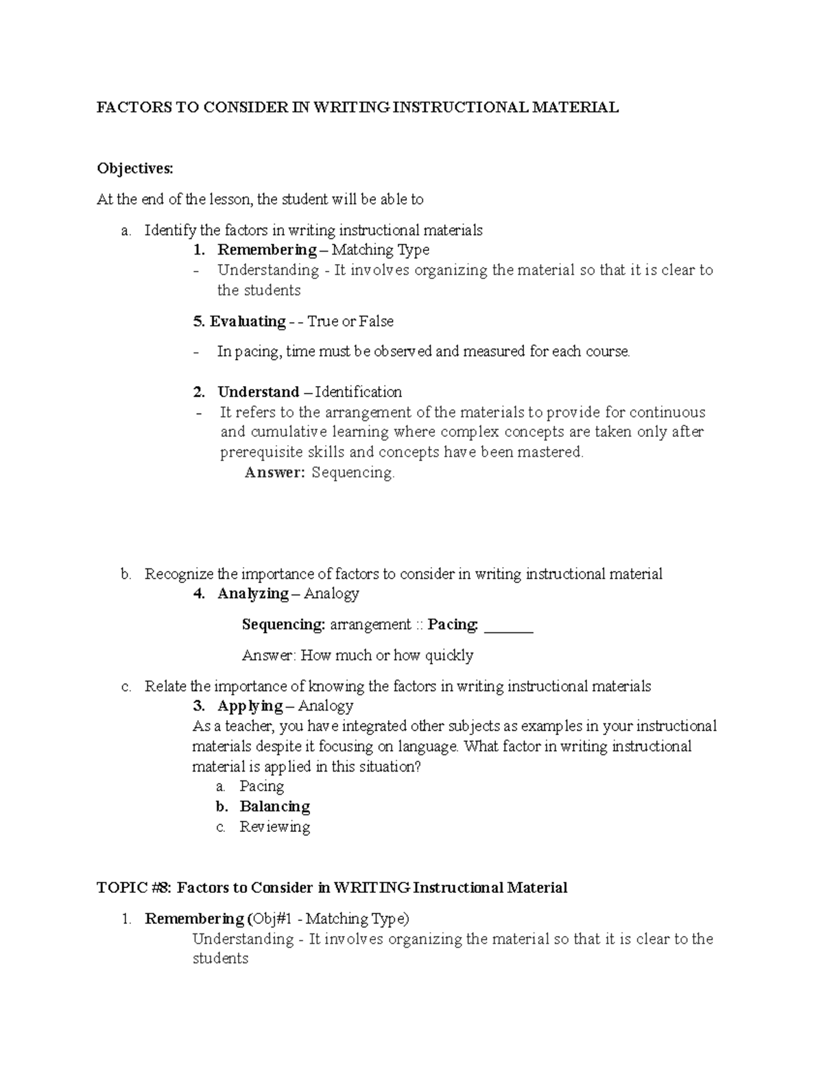 Factors TO Consider IN Writing Instructional Material - FACTORS TO ...