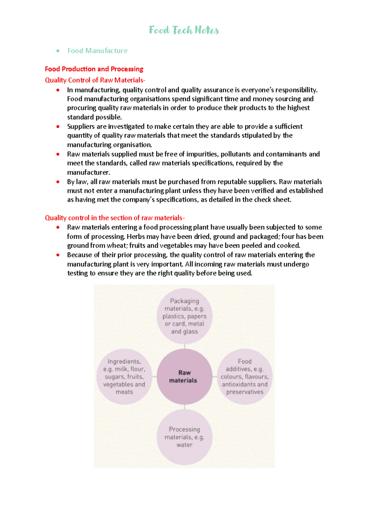 Food Tech Notes: Quality Control in Food Manufacturing - Studocu