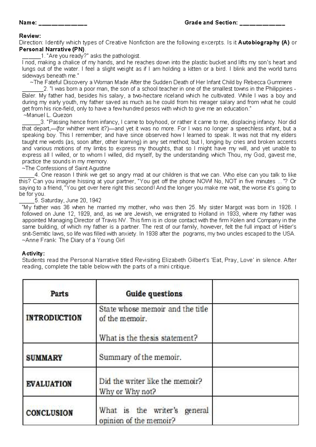 Creative Nonfiction Types: Autobiography vs. Personal Narrative (ENG ...