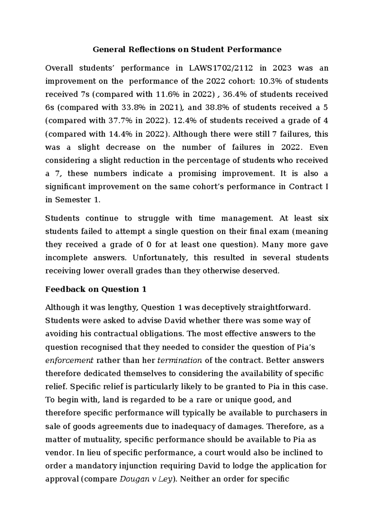 LAWS1702 Final Feedback - General Reflections on Student Performance ...