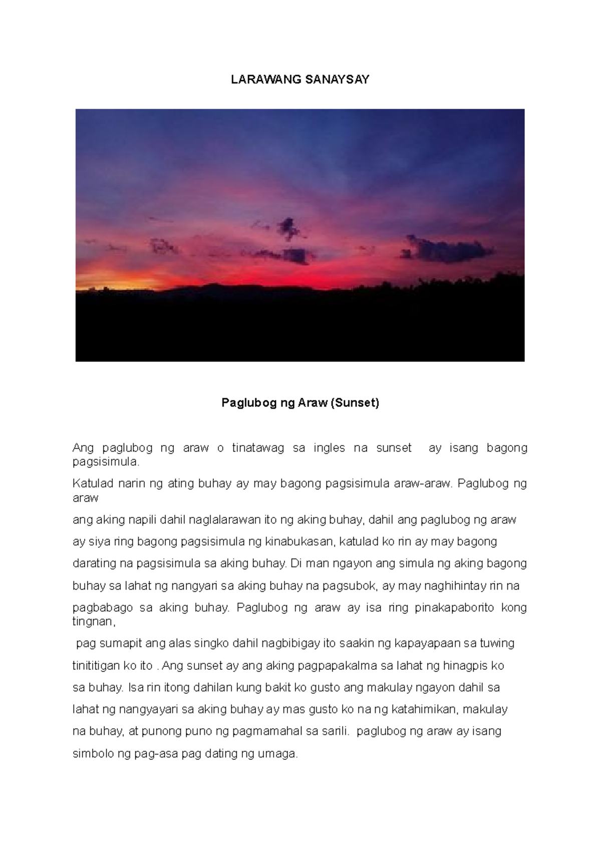 Pagsusuri at Paglalarawan sa Larawan: Sanaysay ng Paglalakbay - Studocu