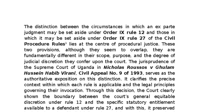 Distinction Between Order IX Rule 12 & 27: Ex Parte Judgments in Civil ...