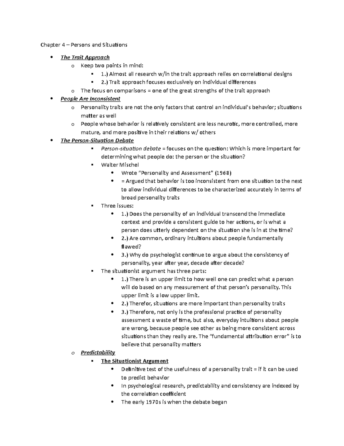 Psy-3590 Chapter 4 Notes: The Person-Situation Debate Explained - Studocu