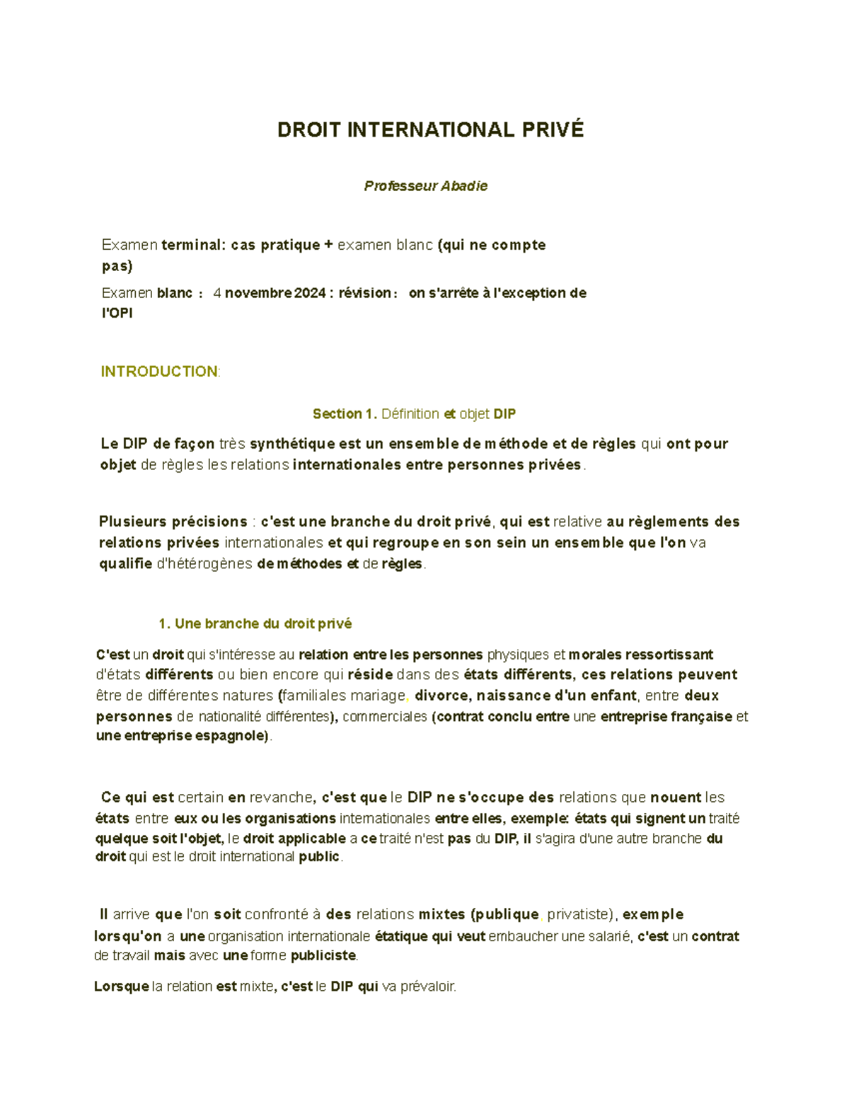 DROIT INTERNATIONAL PRIVÉ - Examen Blanc Pratique - Révisions 2024 ...