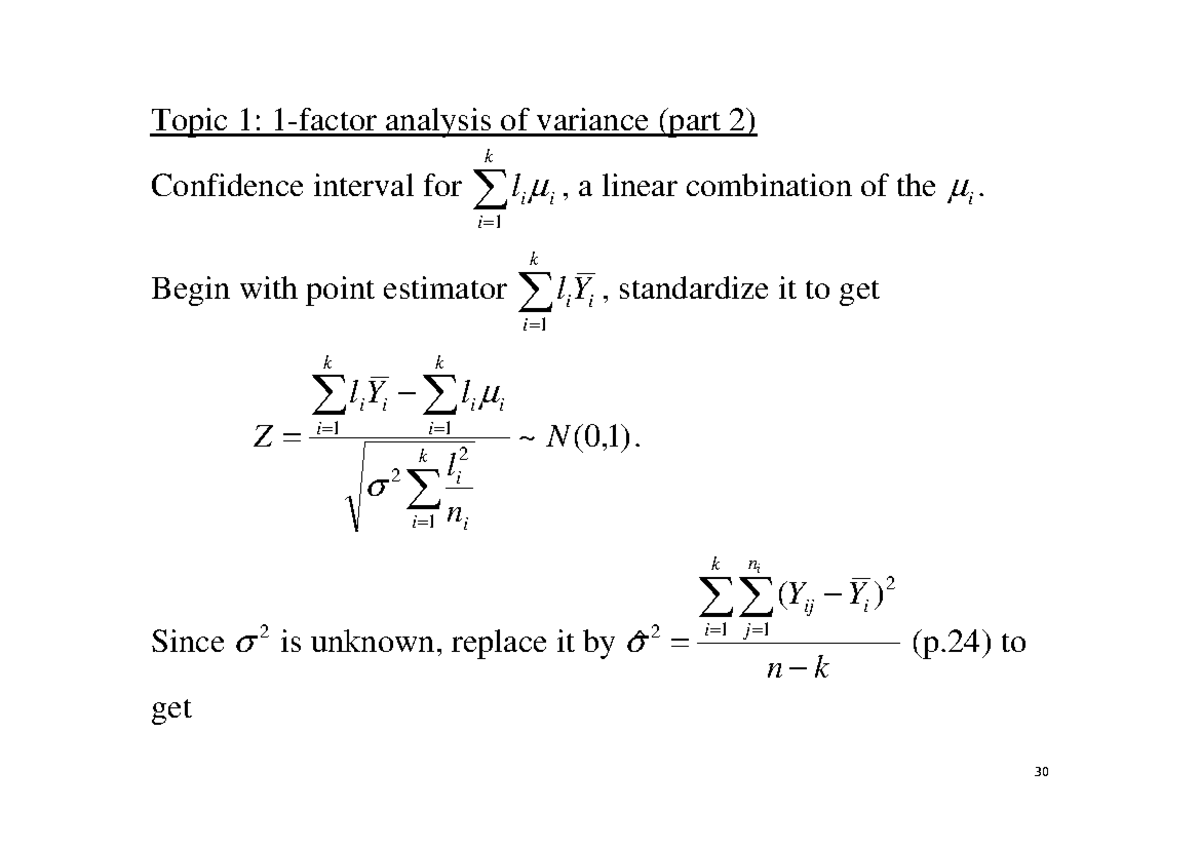 ST3131 Lecture Notes: Analysis of Variance (Part 2) and Confidence ...
