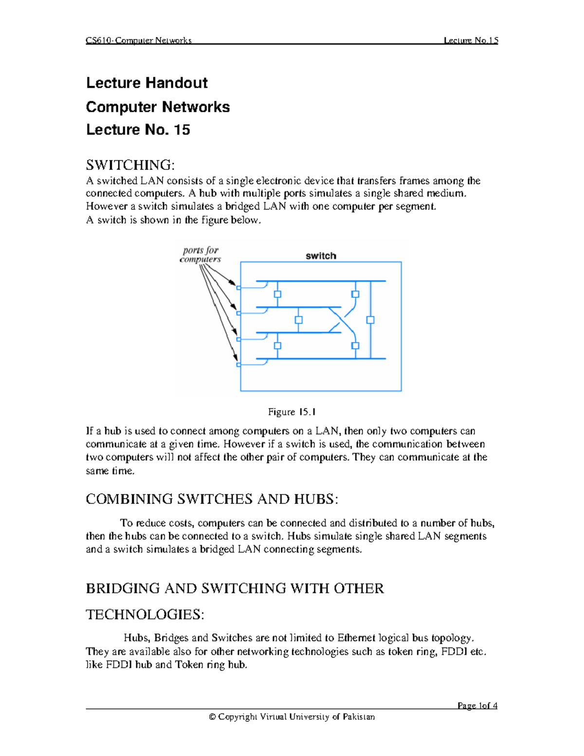 Networks Lecture No. 15: Switching and WAN Technologies Notes - Studocu