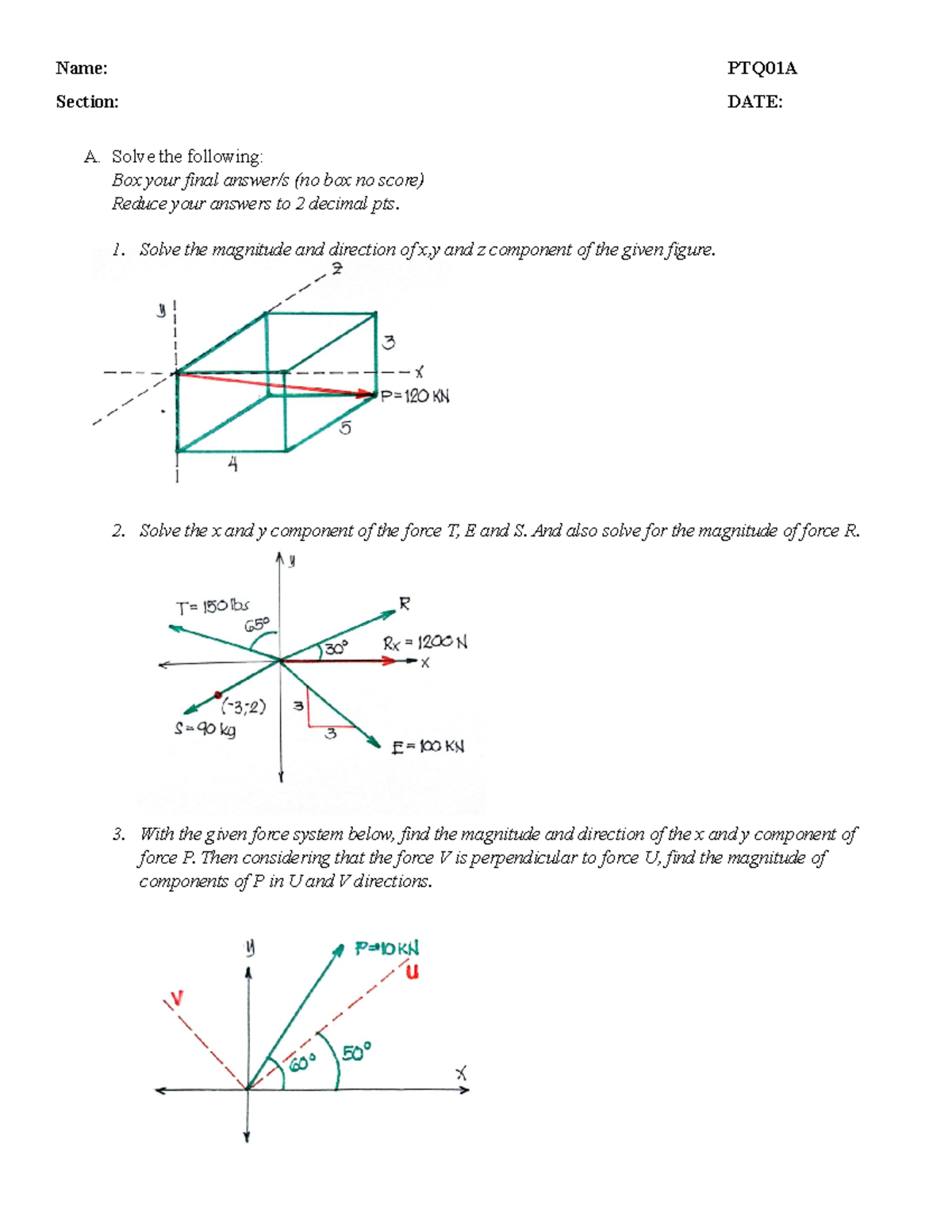 PTQ01A - Statics Exam: Equilibrium & Force Components Solutions - Studocu
