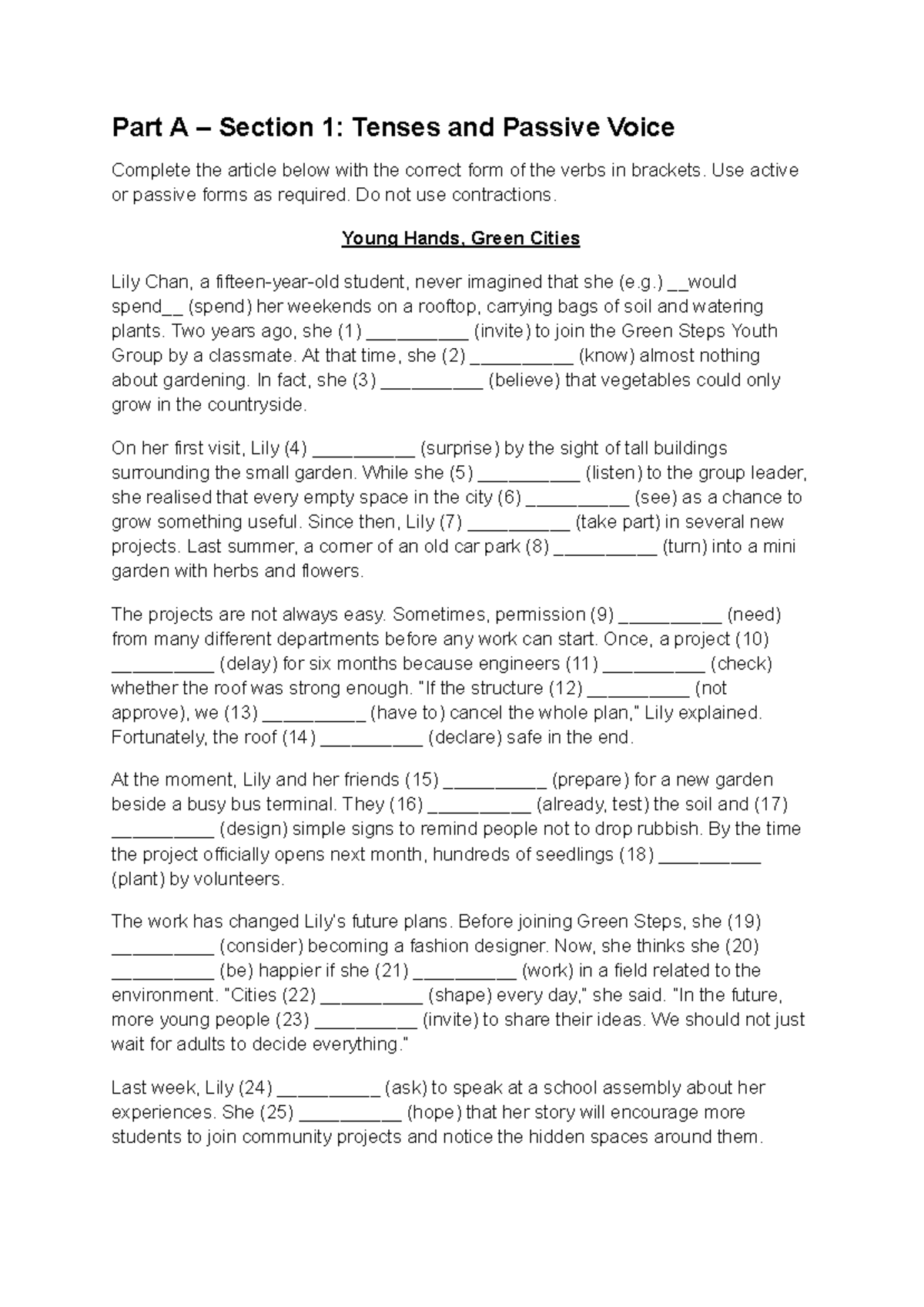 Grammar Exercise 1: Tenses and Passive Forms (ENG 101) - Studocu