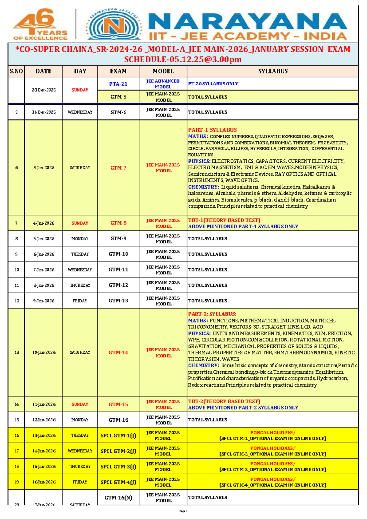 JEE MAIN-2026 January Session Exam Schedule & Syllabus Overview - Studocu