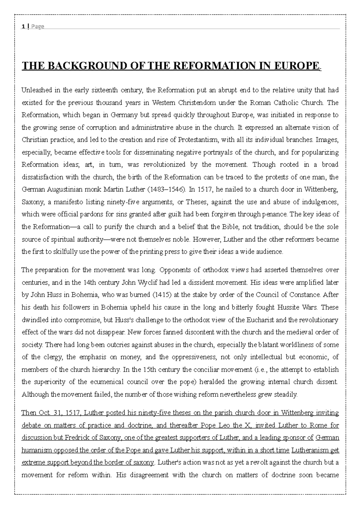 Background of reformation in Europe - THE BACKGROUND OF THE REFORMATION ...