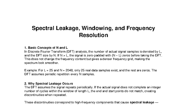 Spectral Leakage and Frequency Resolution in DFT Analysis - Studocu