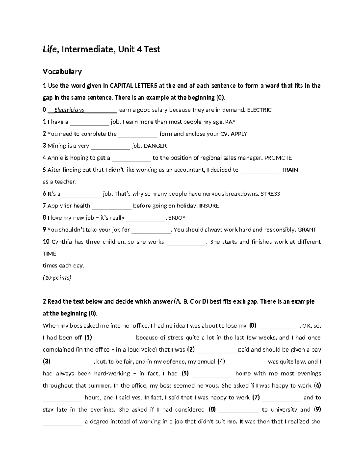 Life 2e Intermediate Unit 4 Test Vocabulary and Grammar Exercises - Studocu