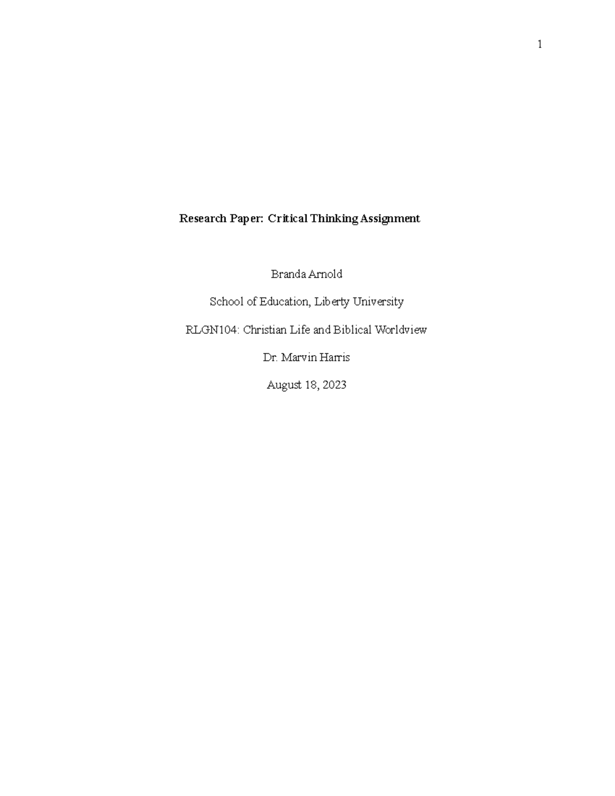 RLGN104: Critical Thinking Assignment on Worldviews Comparison - Studocu