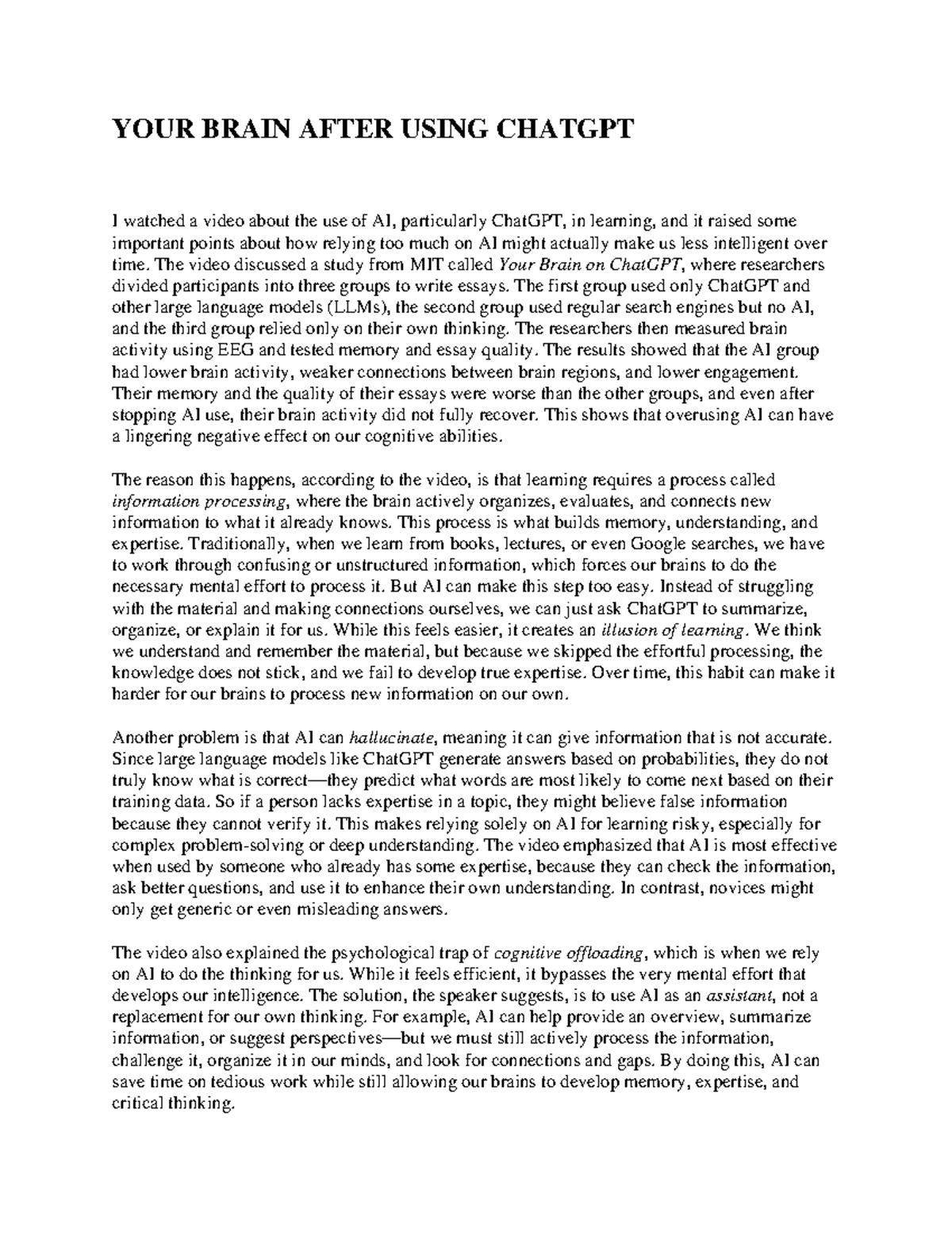 The Impact of ChatGPT on Cognitive Abilities: A Study Review - Studocu
