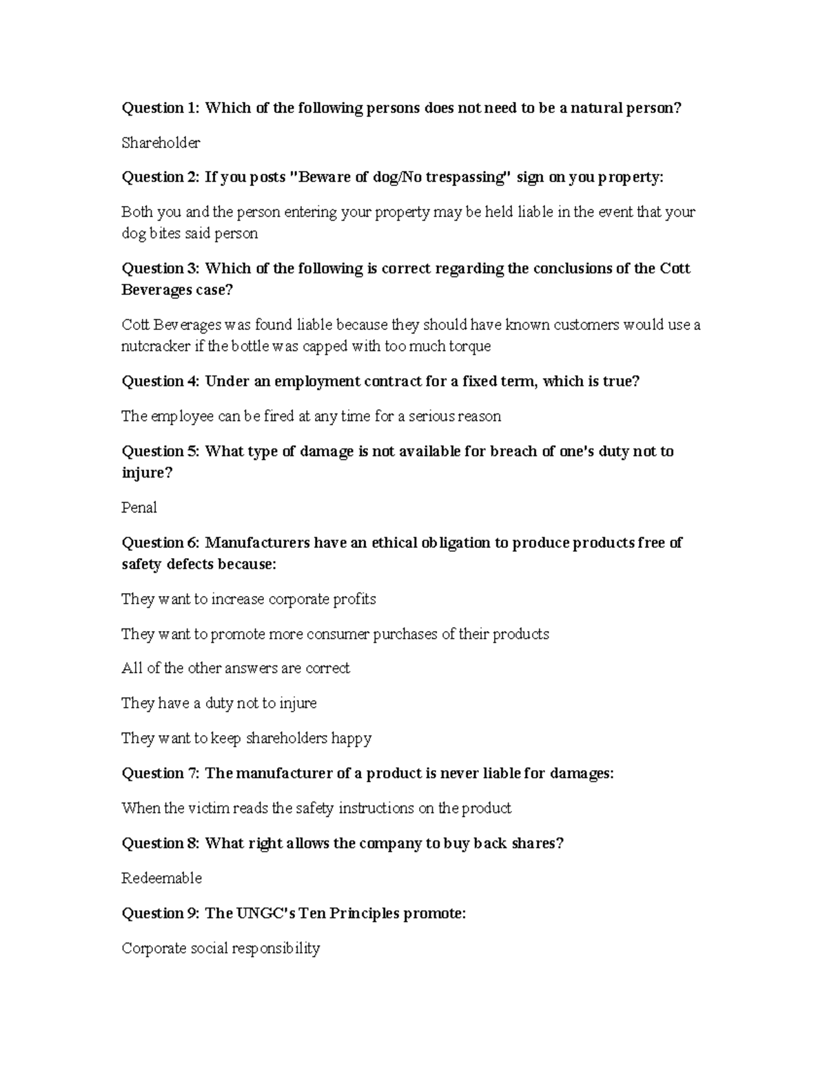 COMM 315 - Mock Practice Test: Key Legal Concepts and Cases - Studocu