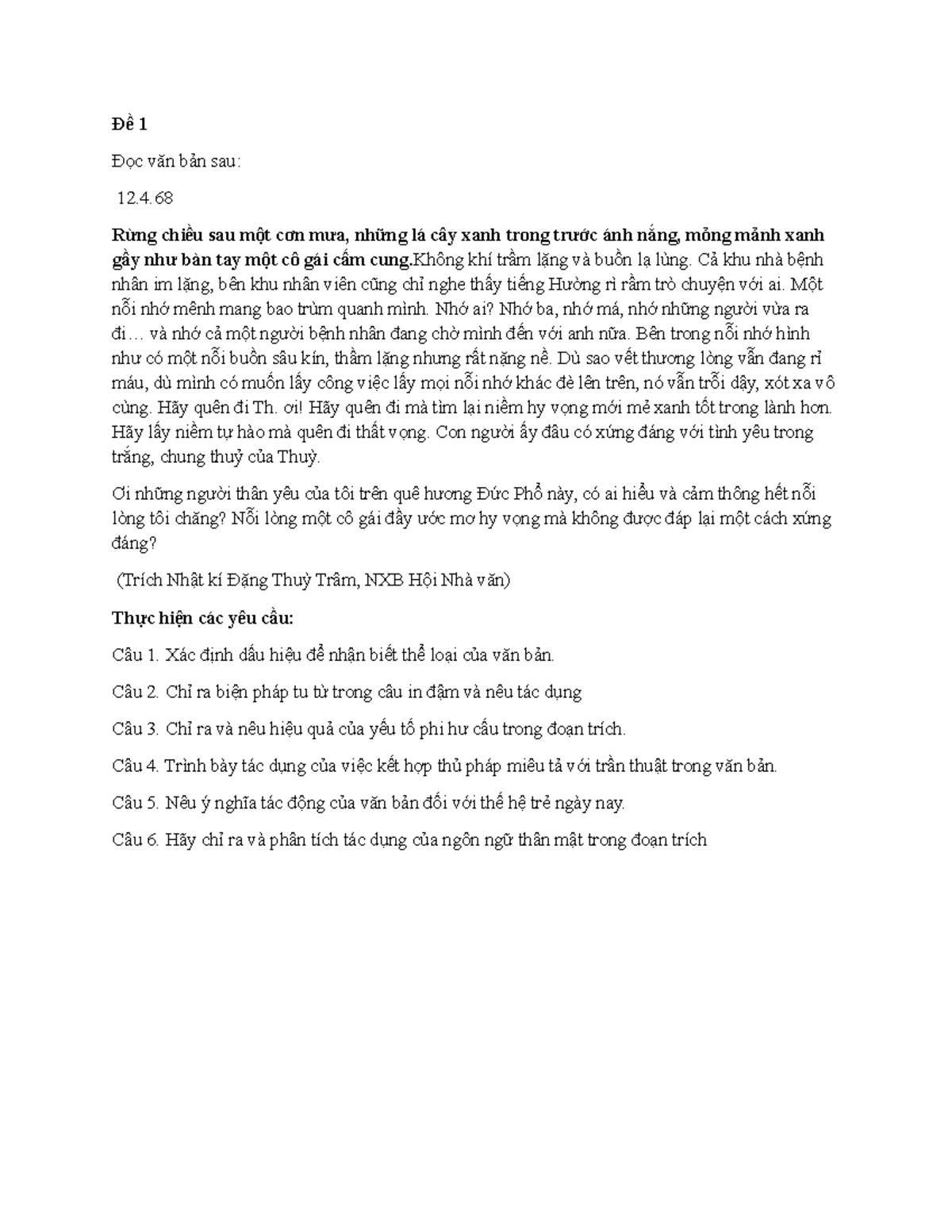 Ôn Văn - Đề 1 & 2: Phân Tích Văn Bản & Hài Kịch - Studocu