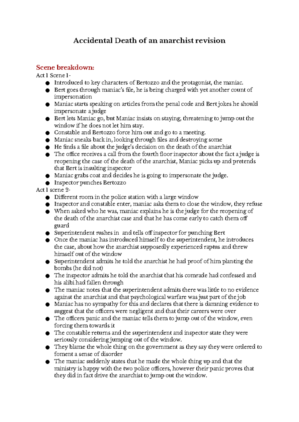 Accidental Death of an Anarchist Analysis - Revision Notes (Course Code ...