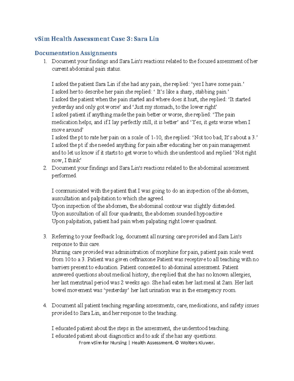 vSim Health Assessment Case Study 3: Sara Lin Documentation - Studocu