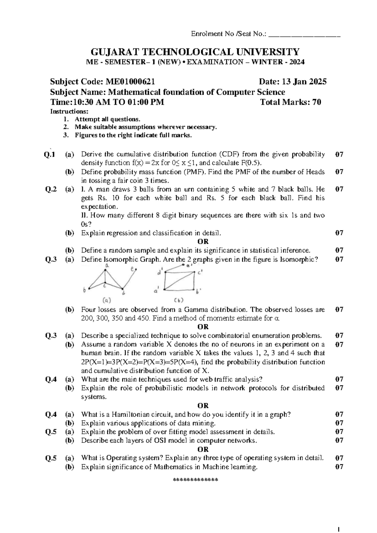 Mathematical Foundations of Computer Science - ME 1 Exam Winter 2024 ...