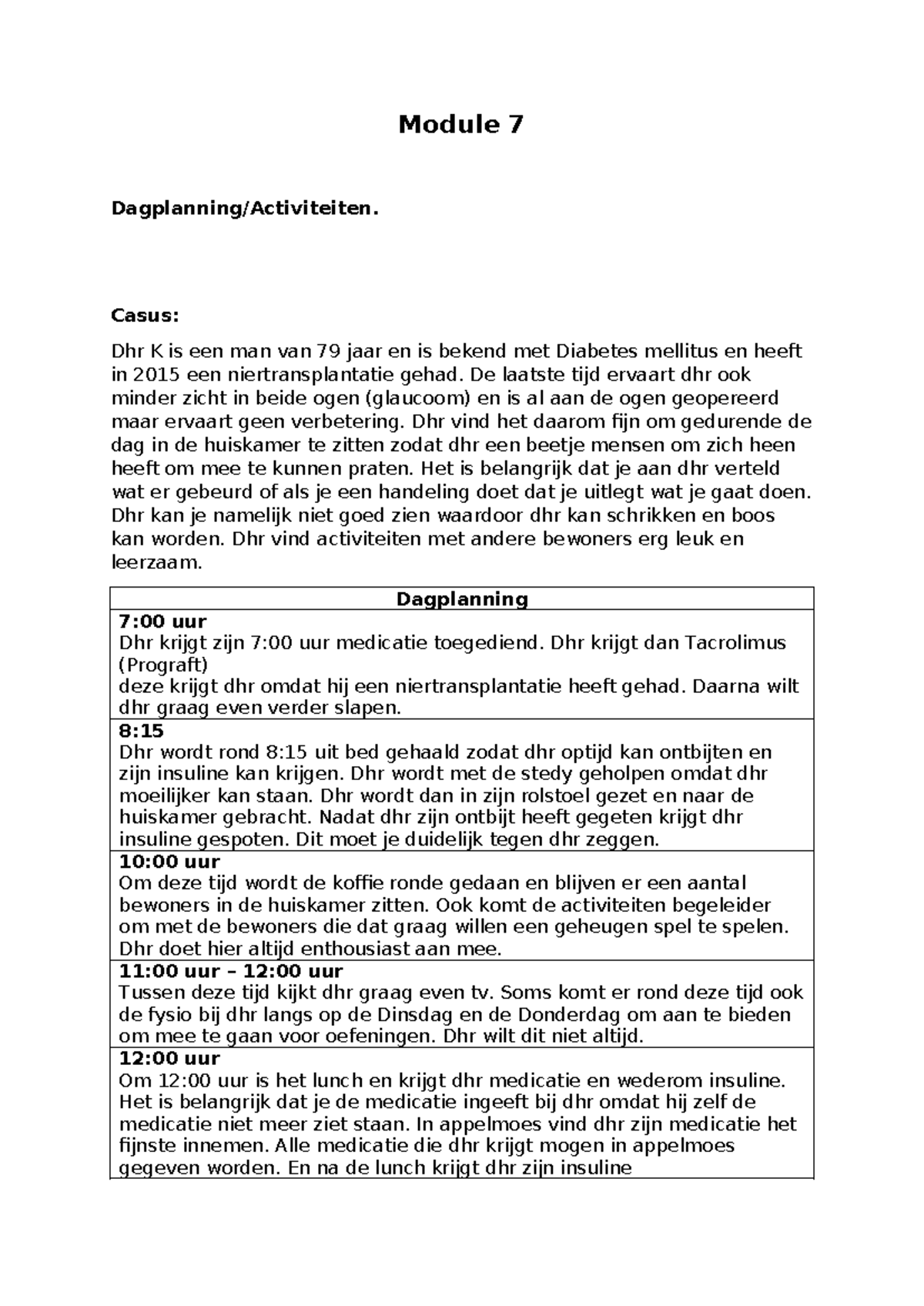 Module 7: Dagplanning en Activiteiten voor Dhr. K met Diabetes en ...