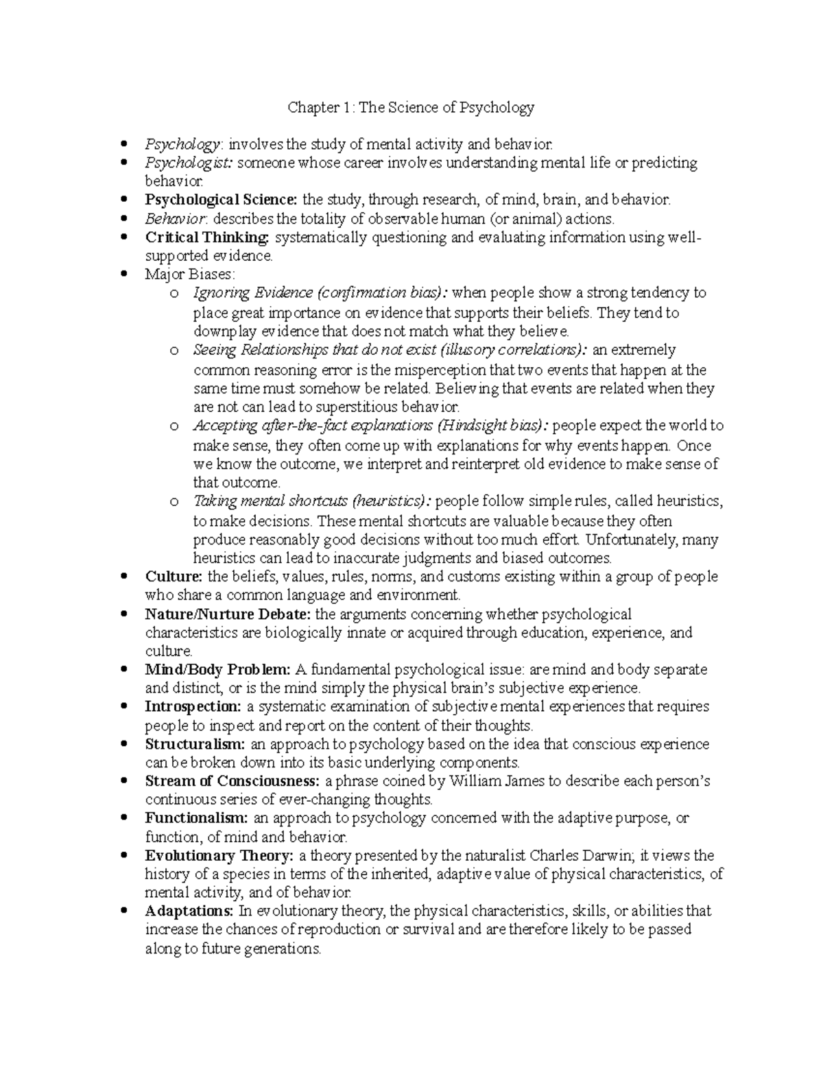 Chapters 1 & 2: Psychology Book Notes (PSY101) - Studocu