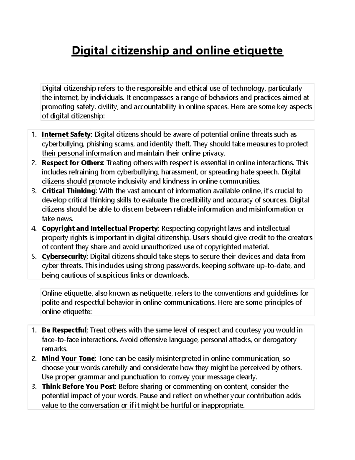 ICT Digital Citizenship & Online Etiquette Guidelines - Studocu