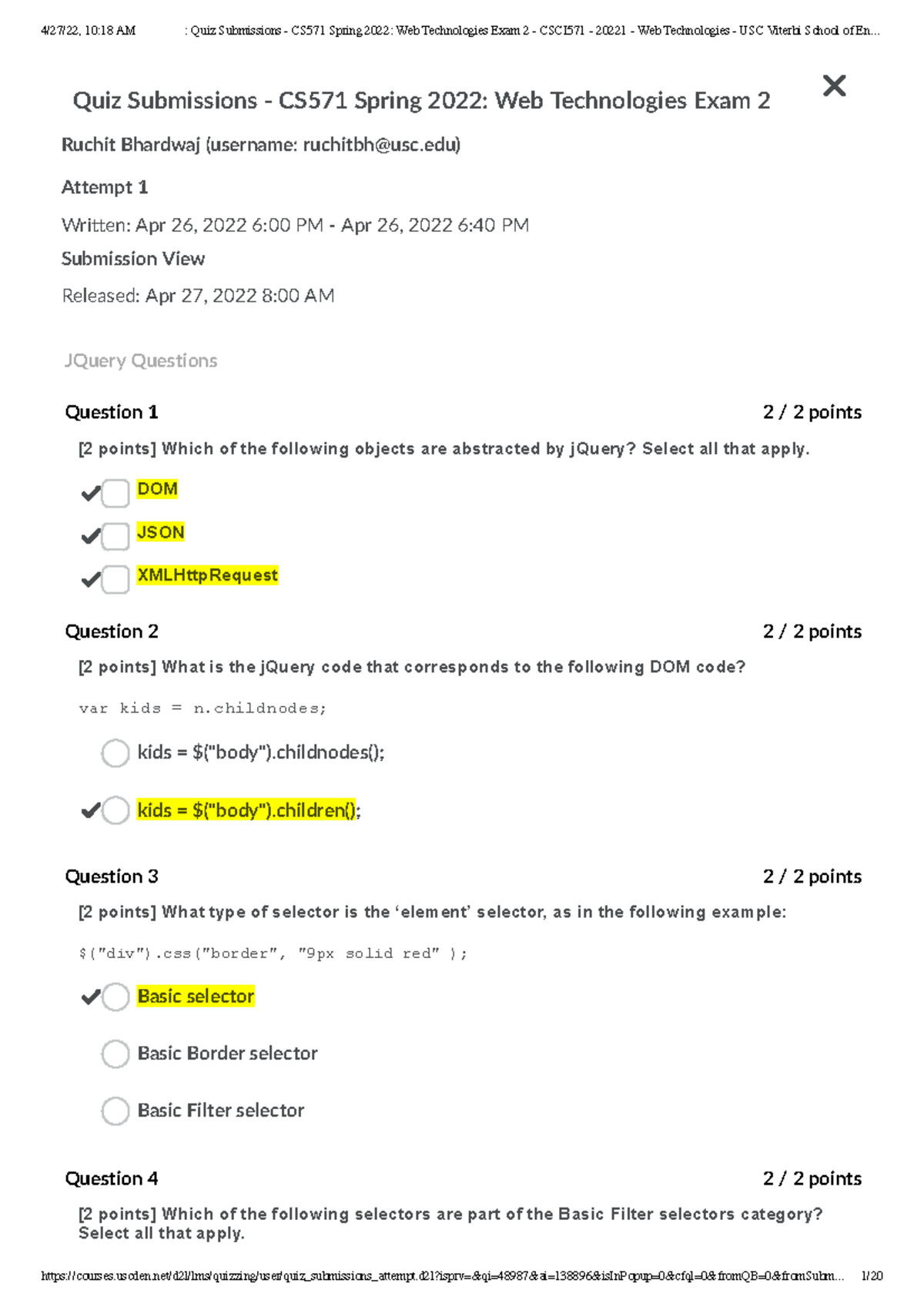 CS571 Final Exam 2 Quiz Submissions - Web Technologies Spring 2022 - Studocu