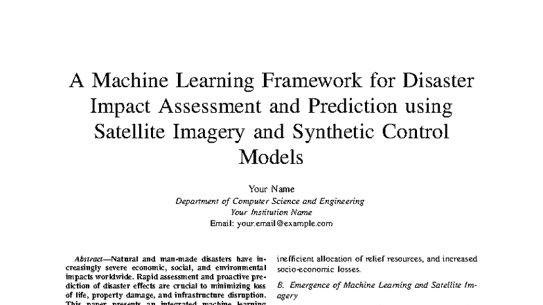 Machine Learning Framework for Disaster Impact Assessment (CSE 101 ...