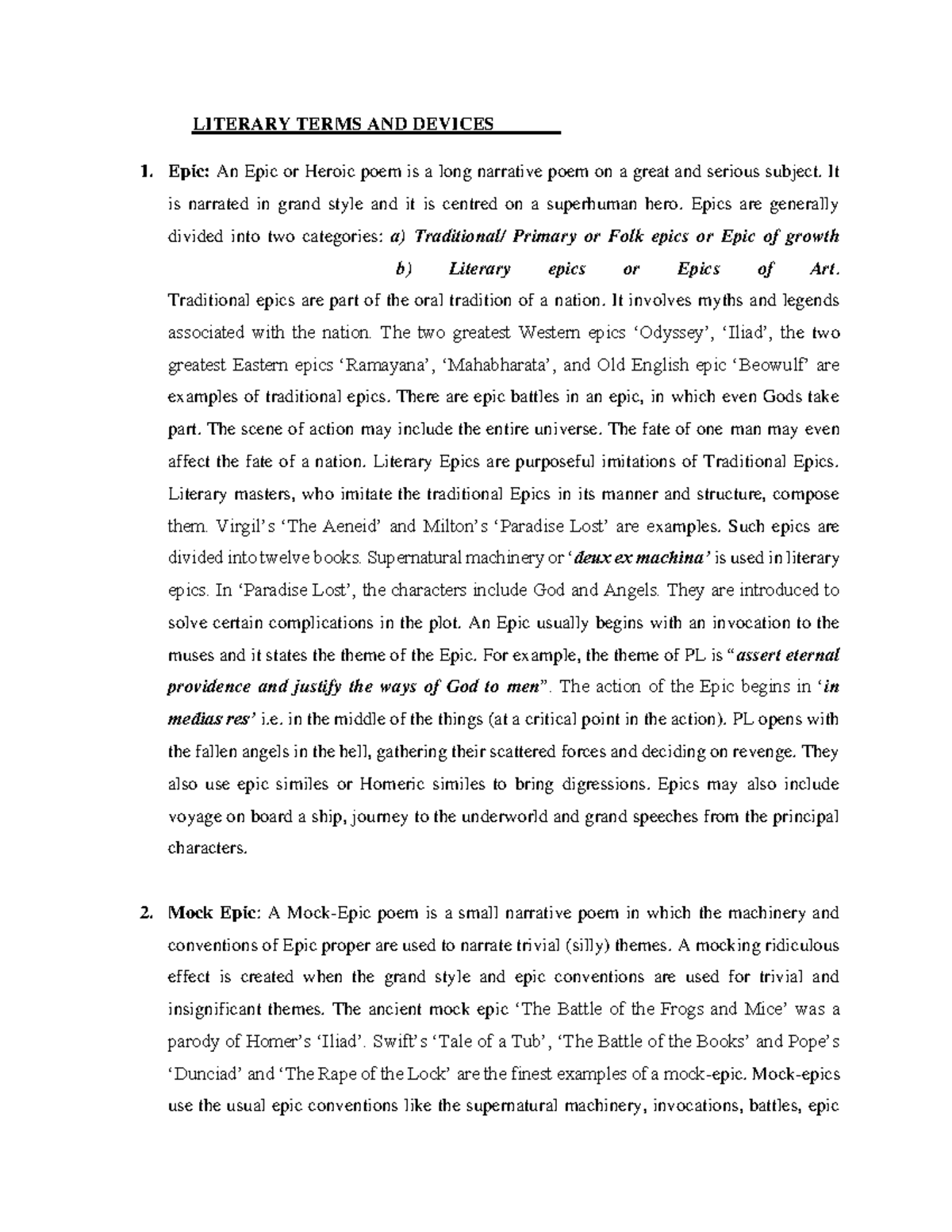 Module 1 - Literary Terms, Poetry Types & Devices Overview - Studocu