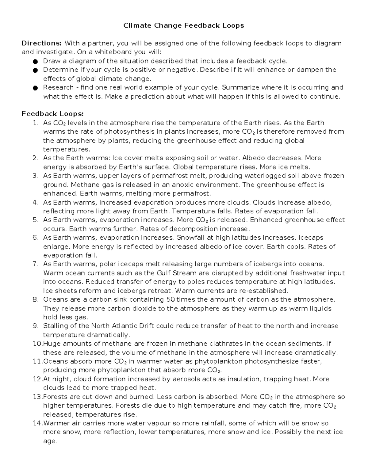 IB Environmental Topic 7.2 Final Exam Climate Feedback Loops Summary ...