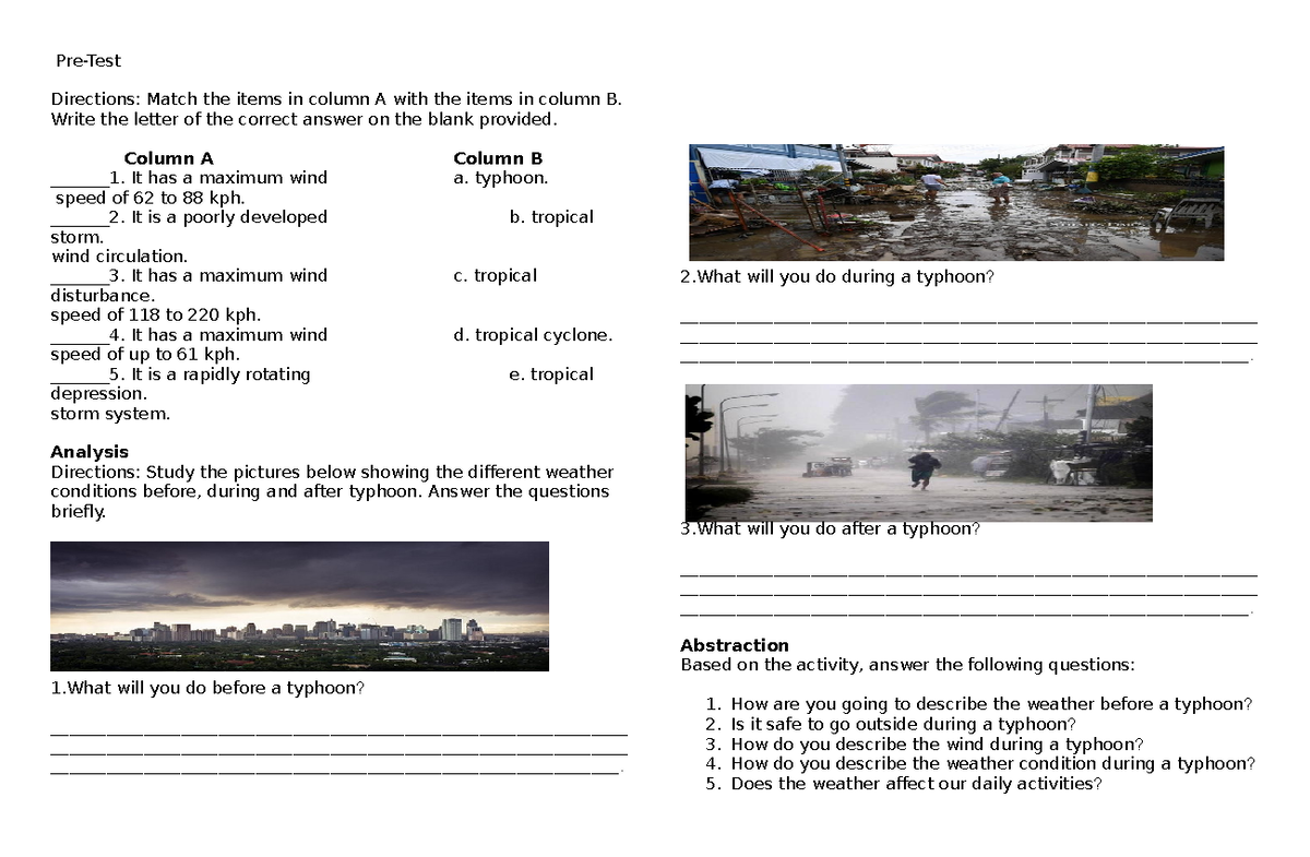 Science 5 - Pre-Test on Weather Disturbances and Typhoons - Studocu