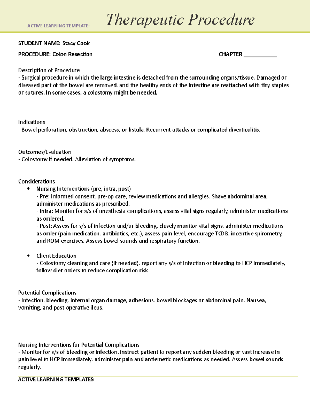 ATI Therapeutic Procedure: Colon Resection Overview and Nursing Care ...