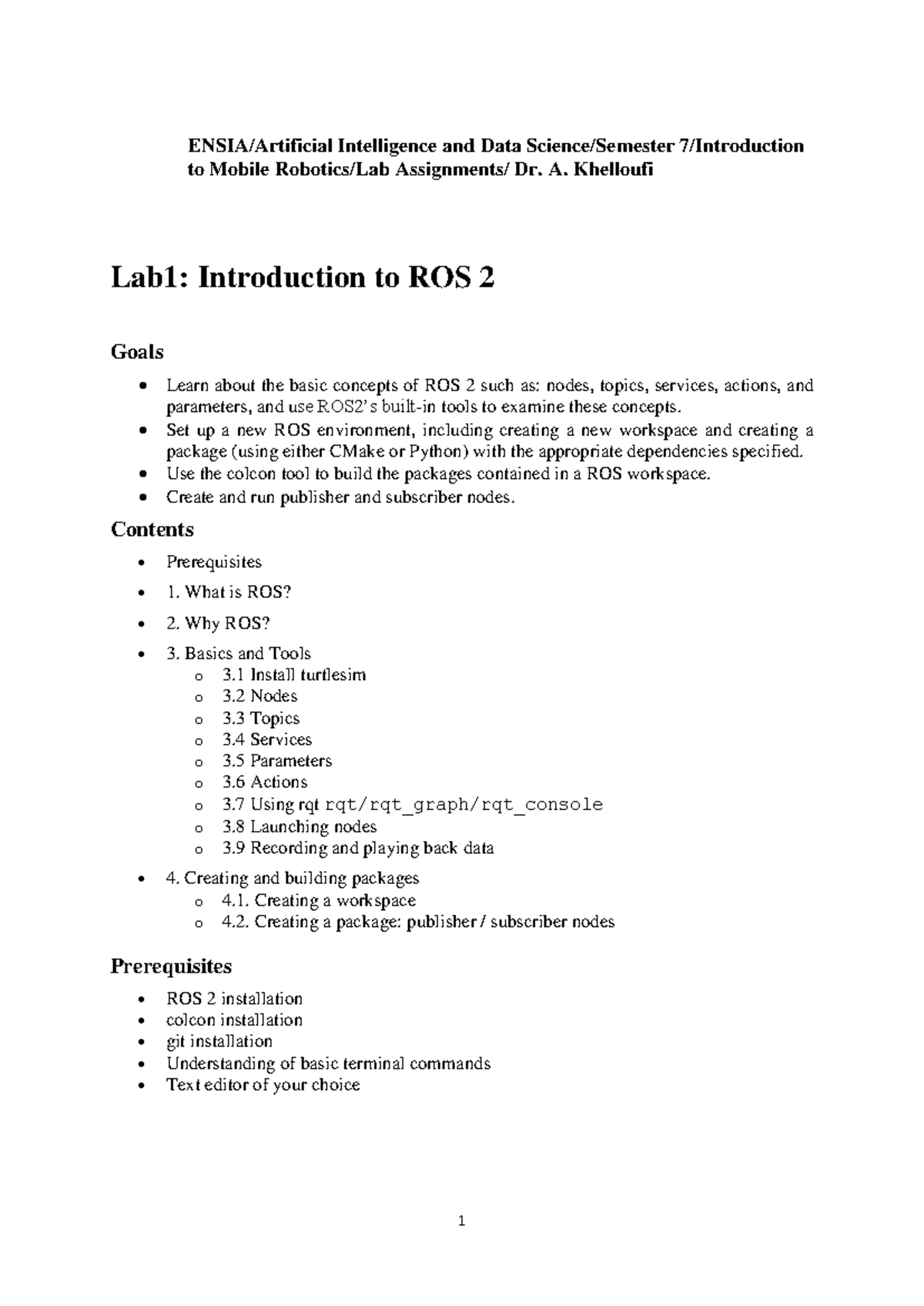 Ensia Mobile Robotics LAB 1: Introduction to ROS 2 Concepts - Studocu