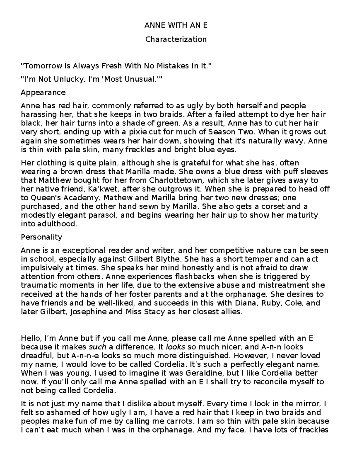 ANNE WITH AN E Character Analysis: Appearance & Personality Traits ...