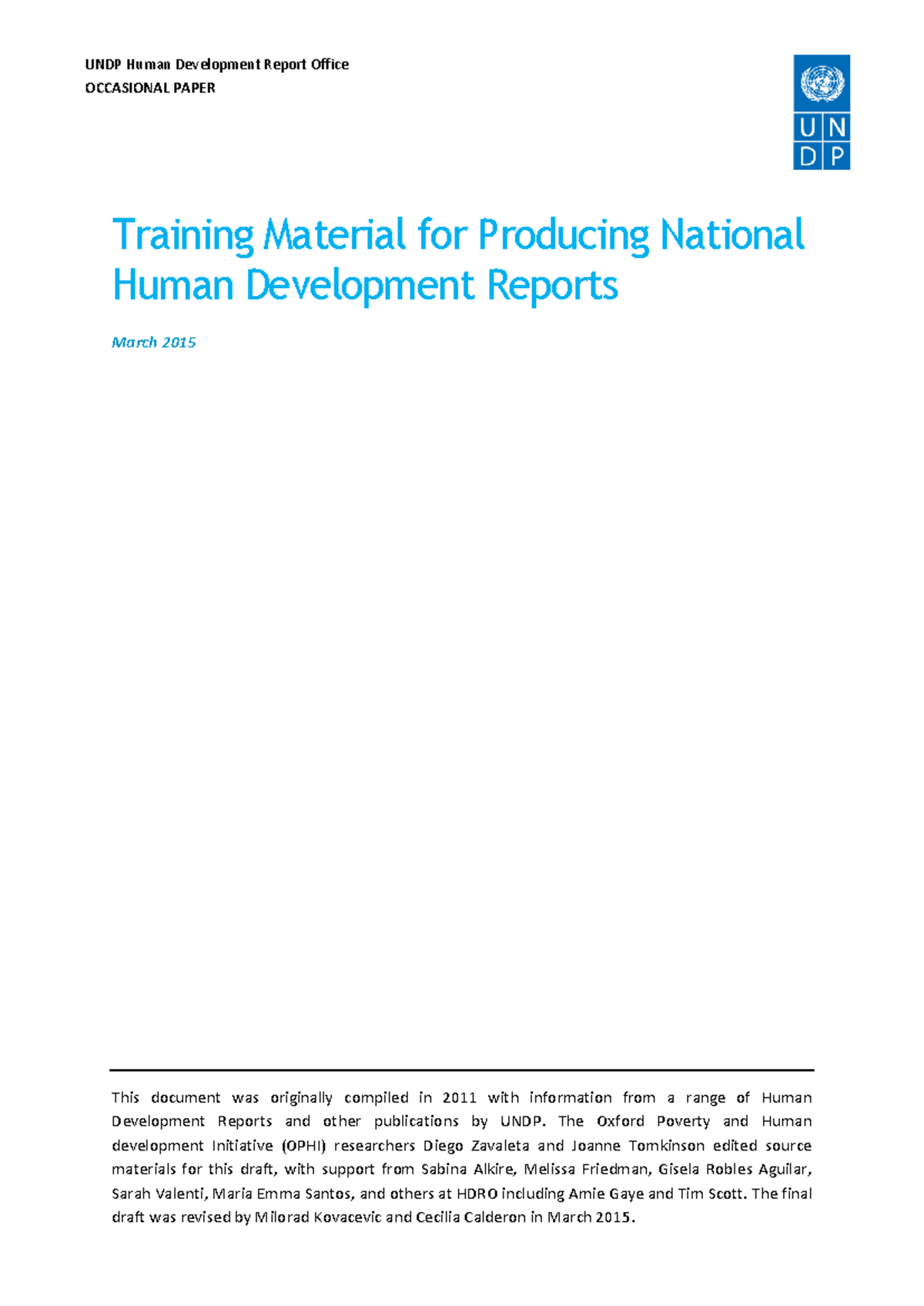 HDI - Lecture notes 1 - UNDP Human Development Report Office OCCASIONAL ...