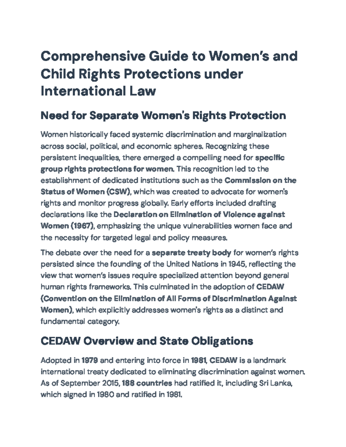 Comprehensive Overview of Women's & Children's Rights under Int'l Law ...