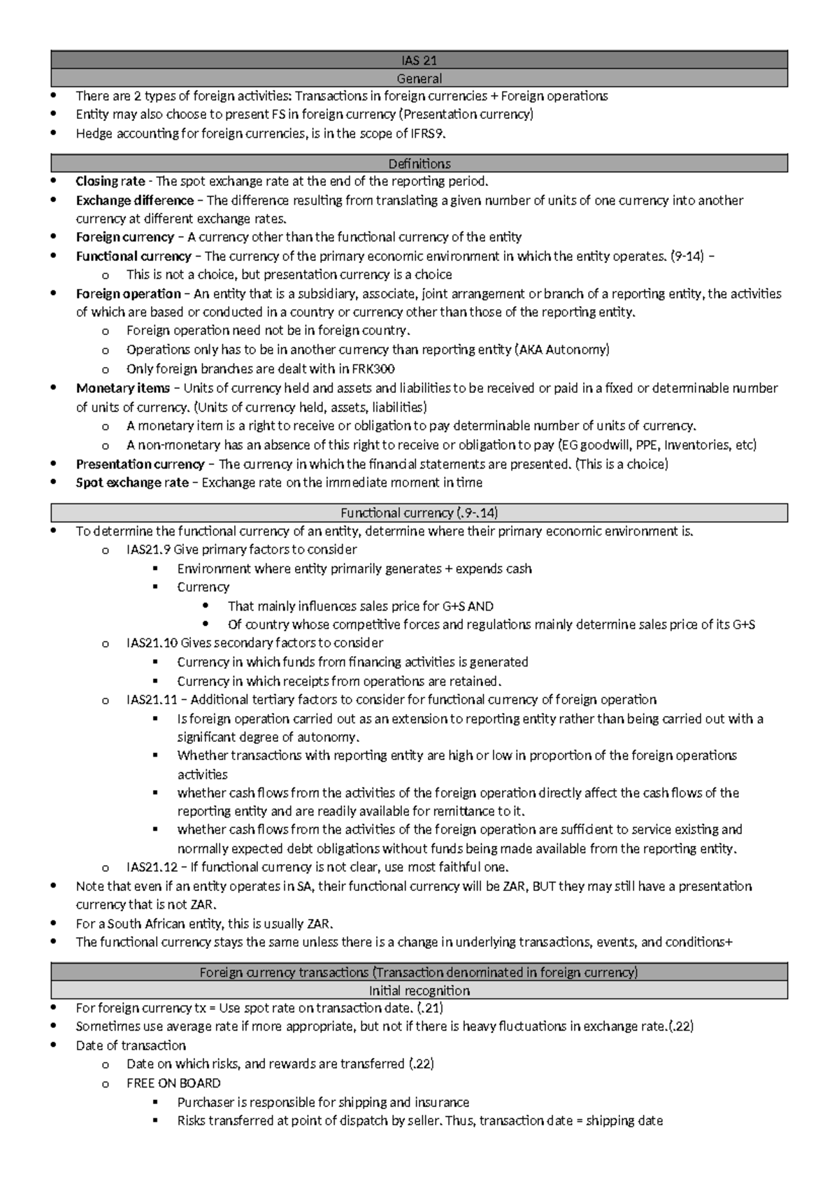 IAS 21 Notes - Summary of Foreign Currency Transactions for FRK 300 ...