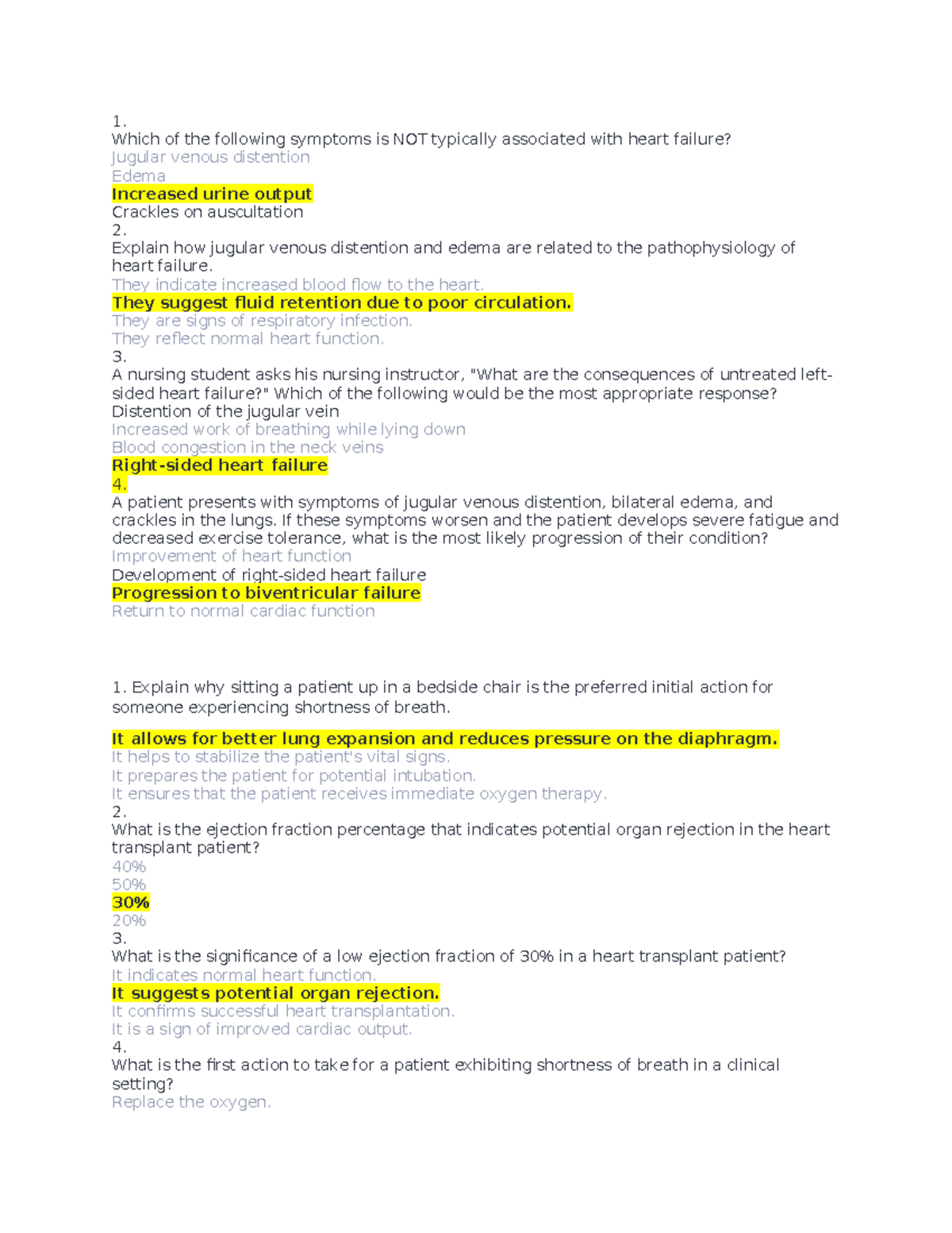 Cardiovascular Practice Questions - 1. Which of the following symptoms ...