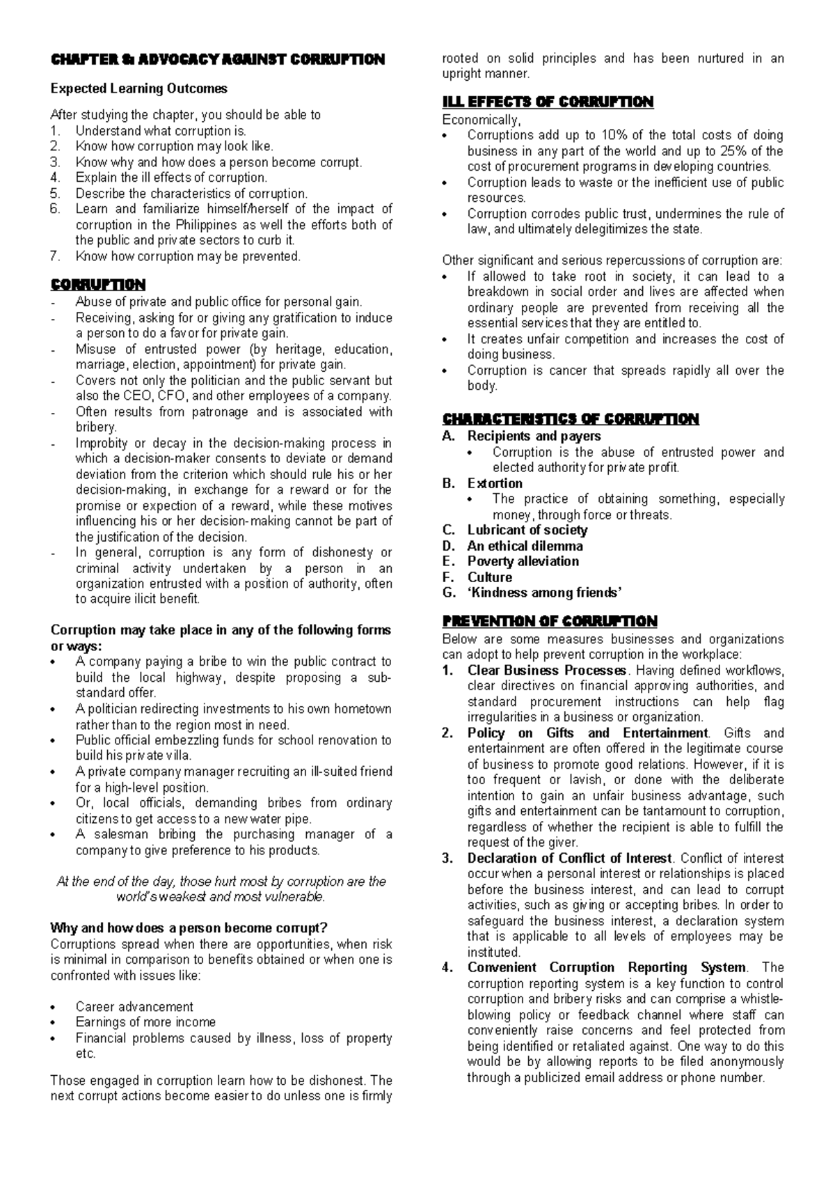 GBM-8-9: Lecture Notes on Corruption Advocacy & Prevention Strategies ...