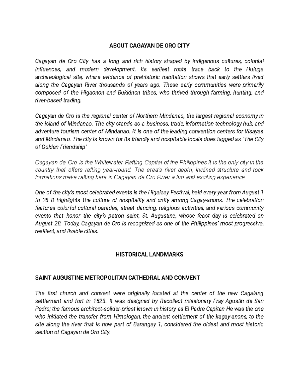 Cagayan de Oro City: Historical Insights and Cultural Heritage ...