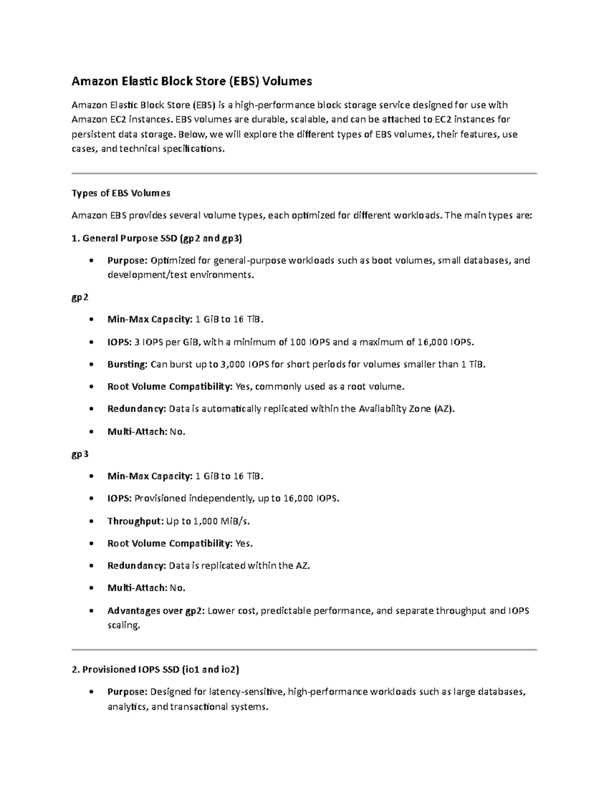 Amazon EBS Volume Types & Features Overview - Studocu