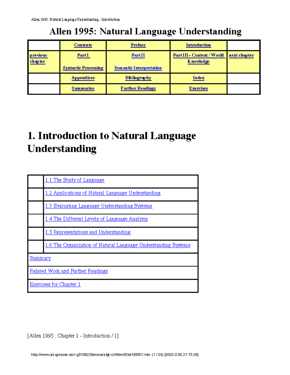 Allen 1995: Introductory Notes on Natural Language Understanding - Studocu