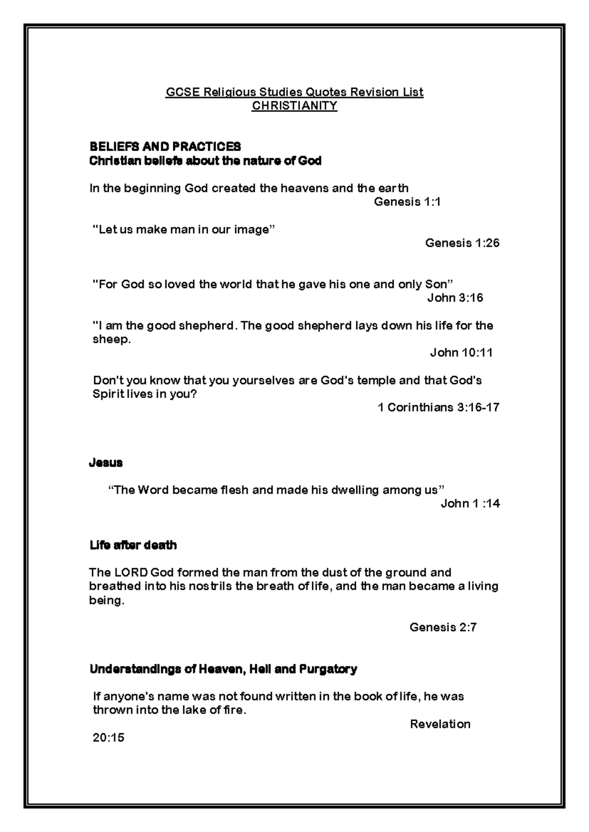 GCSE Religious Studies Quotes Revision List: Christianity & Islam - Studocu
