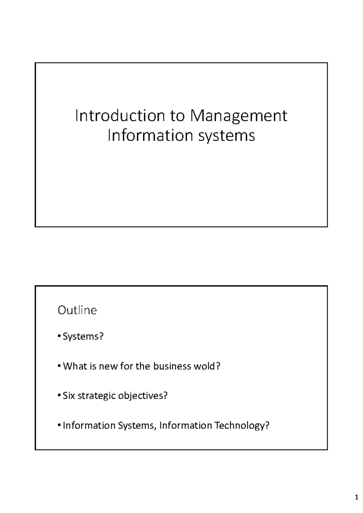Introduction to Management Information Systems Handouts - Introduction ...