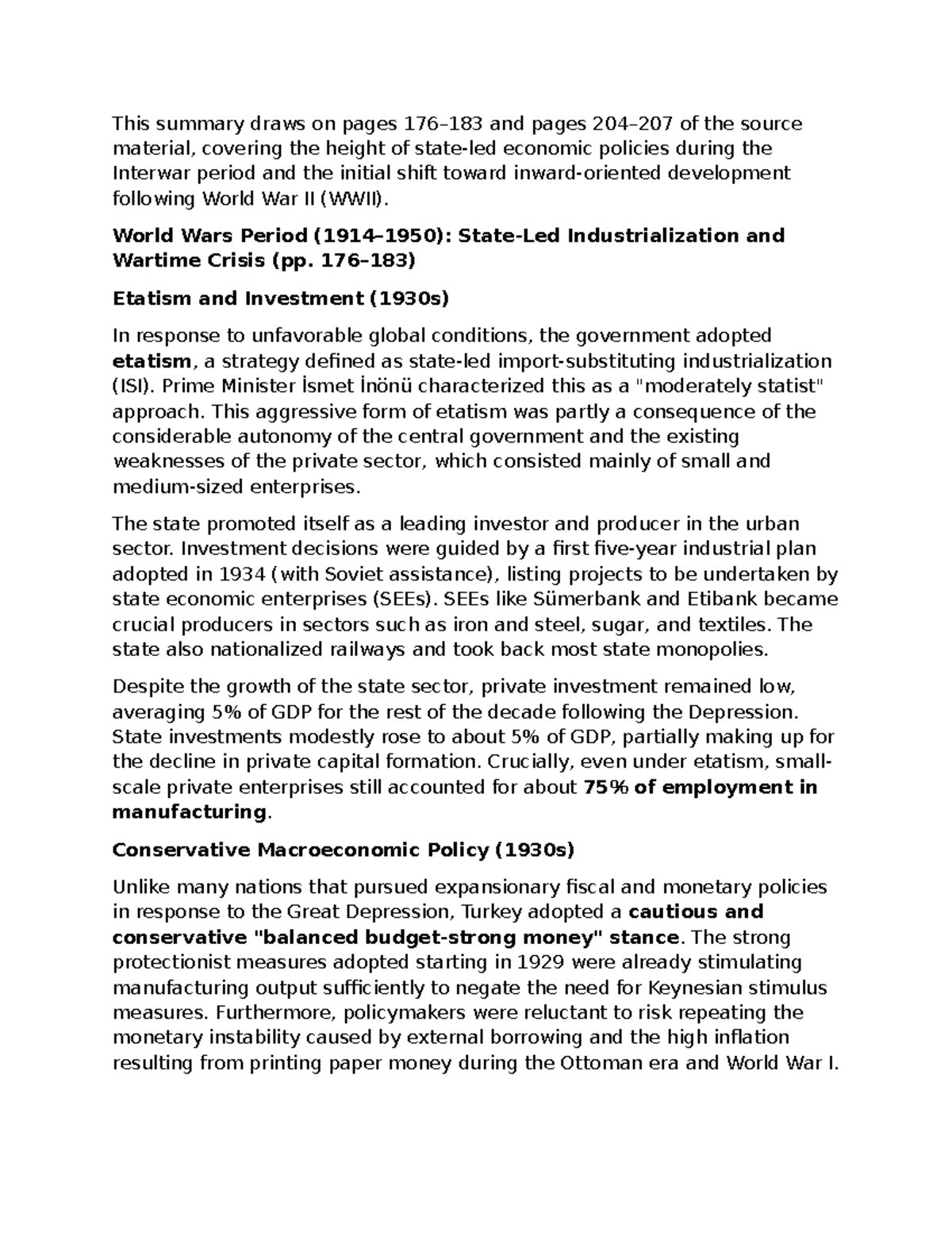 Şevket Pamuk Summary: Economic Policies from WWI to WWII (Week 5, Fall ...